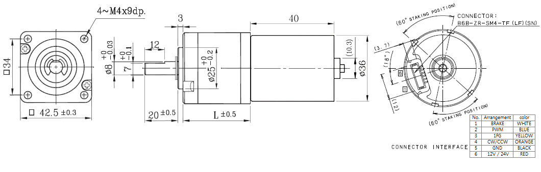 제품소개 > BLDC Geared Motor > BL3640A-12V-06P with IG43