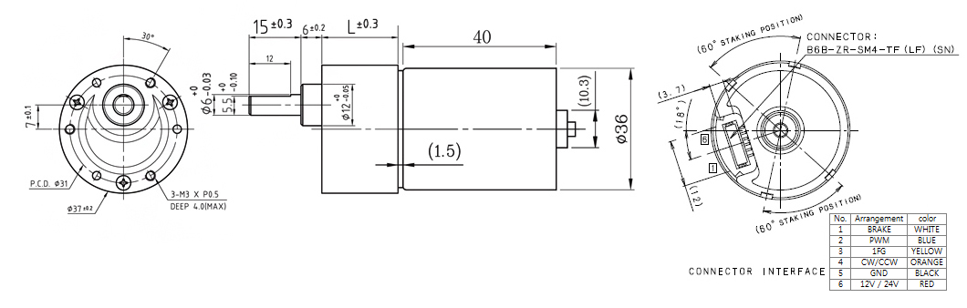 제품소개 > BLDC Geared Motor > BL3640A-12V-06P with RB35