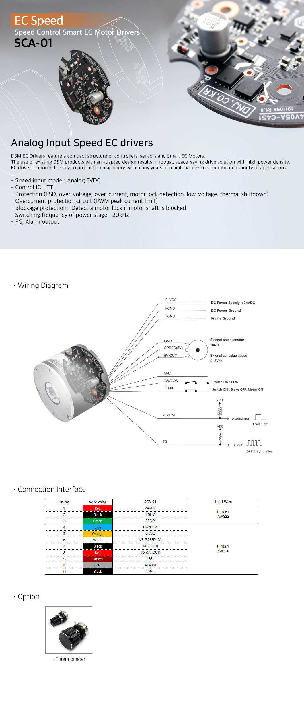 제품소개 > Smart EC Motor > SCA-01 (Analog Input Speed EC drivers)